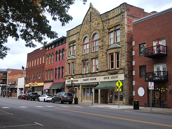 Historic storefronts painted in cheerful colors line downtown streets where architecture tells stories spanning two centuries of American life.