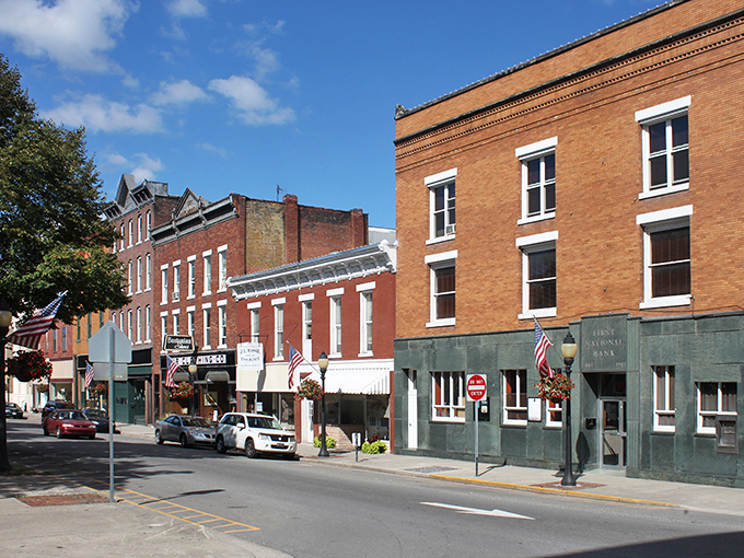 Historic brick buildings line Hinton's main street, where time seems to slow down and nobody's checking their phone notifications.