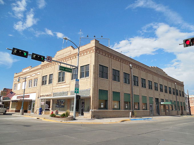 This isn't just any street corner&mdash;it's Torrington's architectural handshake, where history and daily life blend under Wyoming's impossibly blue skies.