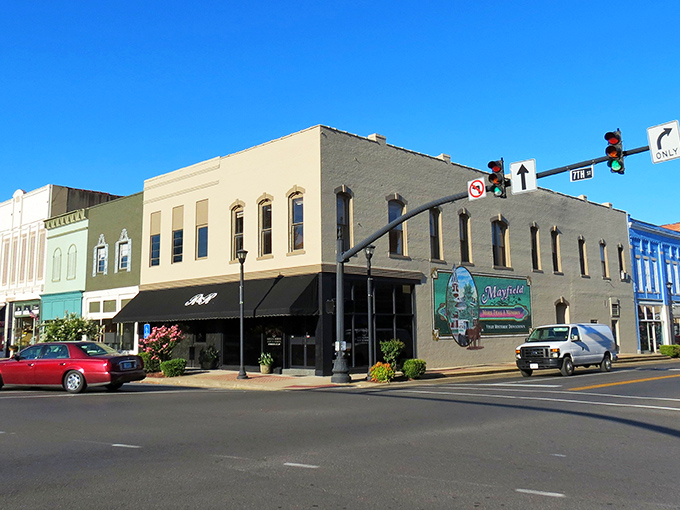 Historic downtown Mayfield showcases a colorful palette of storefronts that would make Norman Rockwell reach for his paintbrush. Small-town charm with big personality.