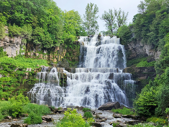Nature's tiered wedding cake: Chittenango Falls cascades 167 feet over ancient bedrock, creating a spectacle that makes even seasoned waterfall chasers stop in their tracks.