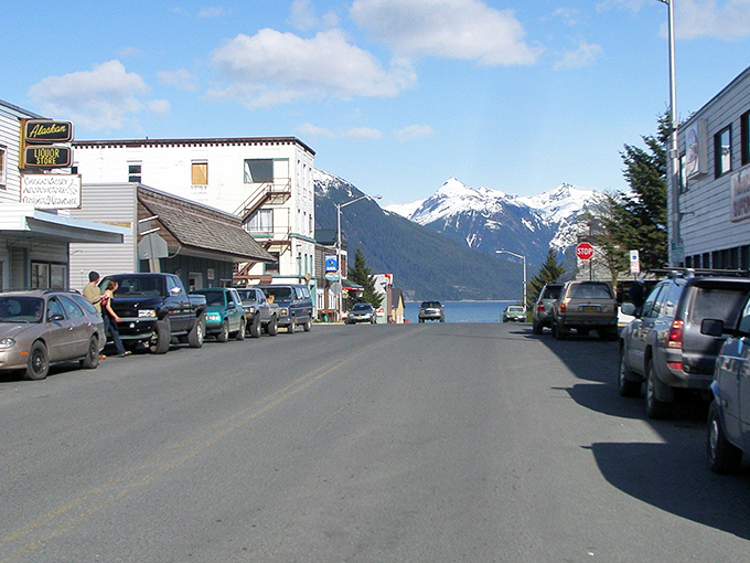 Main Street with a view! In Haines, even routine errands come with postcard-worthy mountain and water vistas.