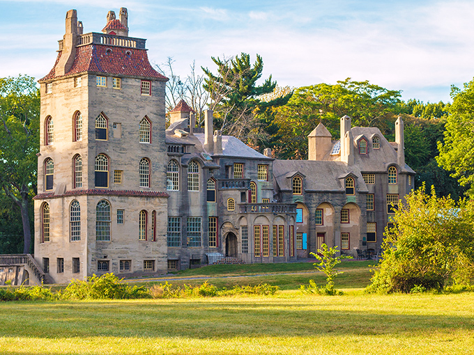 Fonthill Castle stands like a medieval mirage in suburban Pennsylvania, where concrete dreams took fantastical form and conventional architecture went out the window.