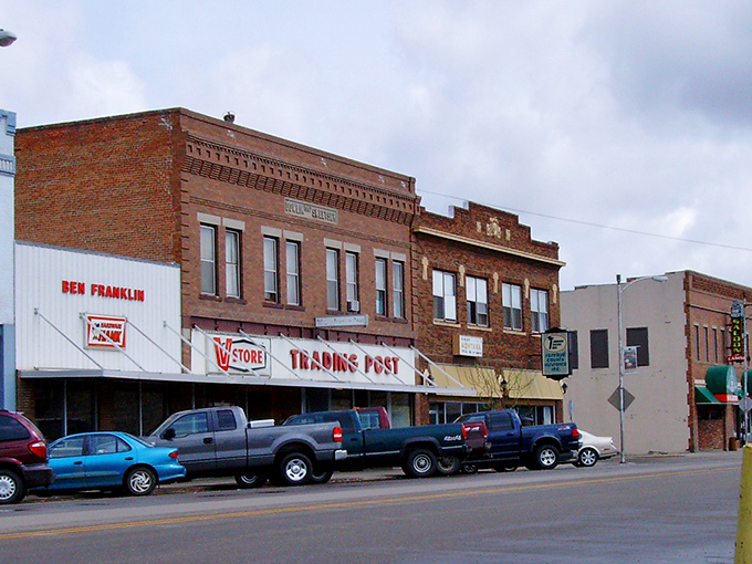 Brick buildings with stories to tell. Forsyth's Trading Post and neighboring shops stand as testaments to the town's enduring frontier spirit.