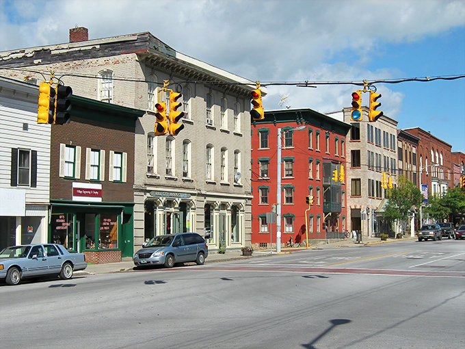 Historic charm meets small-town vibrancy along St. Albans' Main Street, where colorful brick buildings house local treasures waiting to be discovered.