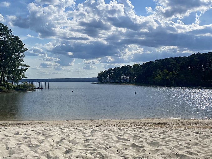 Where sky meets water in perfect harmony. Toledo Bend's sandy shores and crystal waters create nature's ultimate stress-relief therapy.