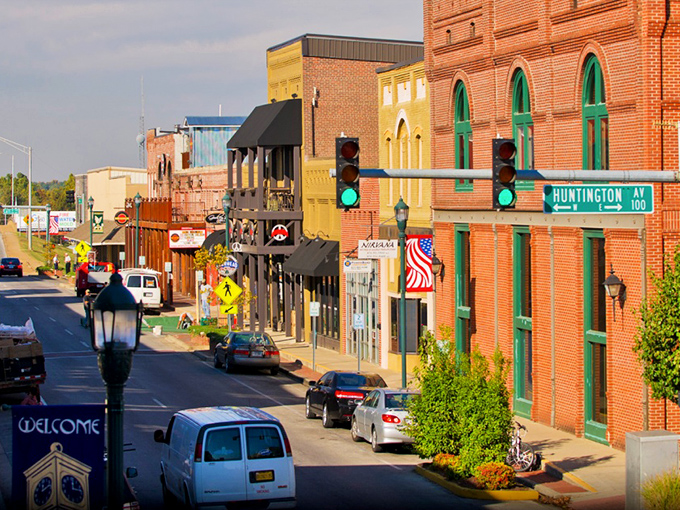 Downtown Mountain Home showcases colorful brick buildings along Huntington Avenue, where small-town charm meets architectural character without a chain store in sight.