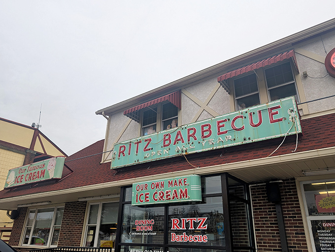 That "OUR OWN MAKE ICE CREAM" sign isn't just advertising &ndash; it's a time portal to when restaurants took pride in making things from scratch.