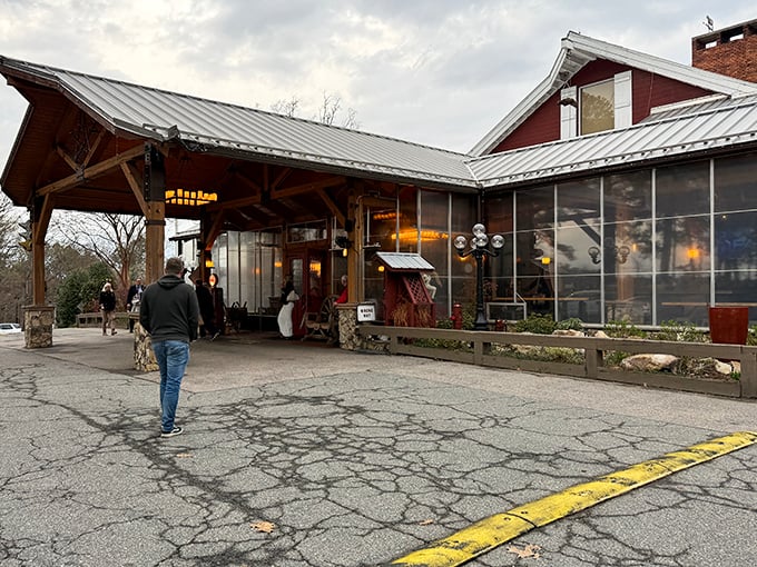 The iconic red exterior of Angus Barn welcomes hungry pilgrims like a beacon of hope for carnivores. This isn't just a restaurant&mdash;it's a destination.