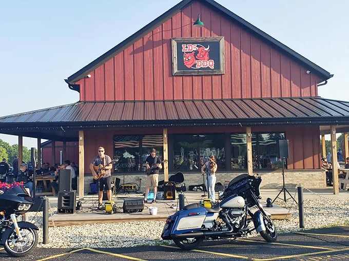 The red barn exterior of LD's BBQ isn't just charming&mdash;it's a smoke signal to hungry travelers that barbecue nirvana awaits inside.