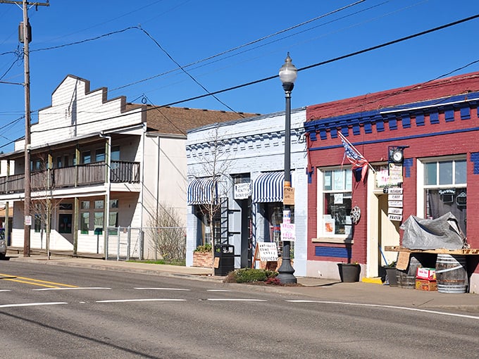 Lafayette's historic main street looks like a movie set, but it's the real deal &ndash; where vintage architecture meets small-town charm under perfect Oregon blue skies.