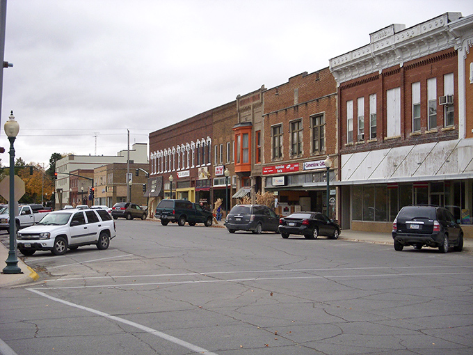 Main Street's timeless appeal shines through its well-preserved storefronts, where angle parking remains blissfully free and actually available.