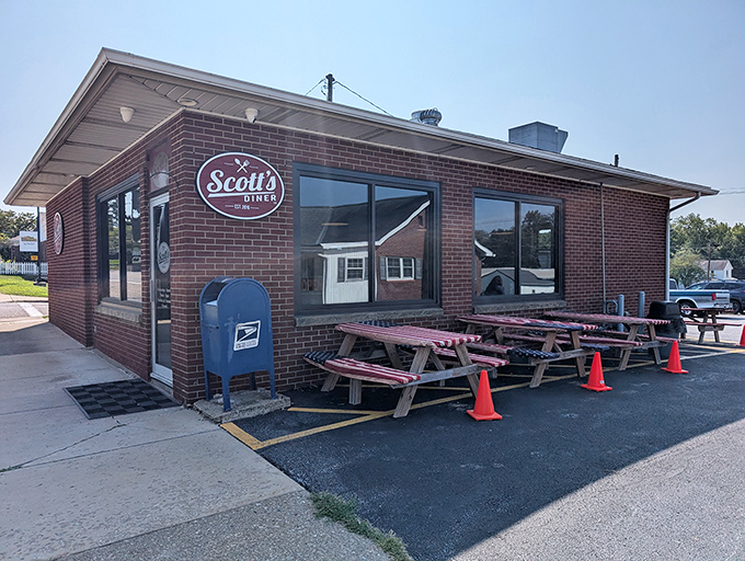 The humble brick exterior of Scott's Diner promises no frills, just breakfast perfection that's worth the drive to New Concord.
