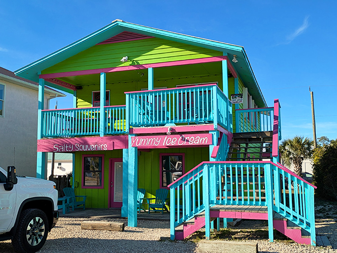 A Caribbean sunset exploded onto this building, creating the most joyful ice cream parlor Florida's Forgotten Coast has ever seen.