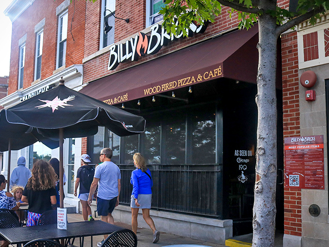 Perfect spot for a casual meal! Enjoy the sunshine and great company on the patio at Bricks Wood Fired Pizza.