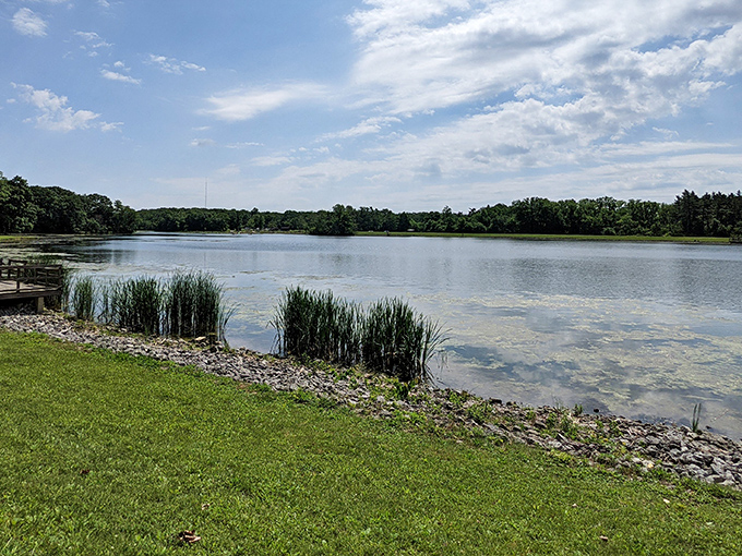 Kunkel Lake's mirror-like surface reflects clouds so perfectly, you'll wonder if you're looking at the sky or its twin below.