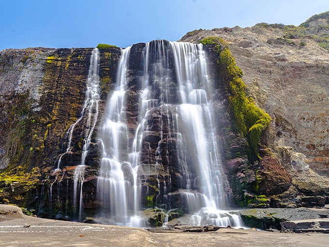 Nature's masterpiece in motion: Alamere Falls cascades dramatically onto the beach, as if showing off for an audience of stunned hikers.