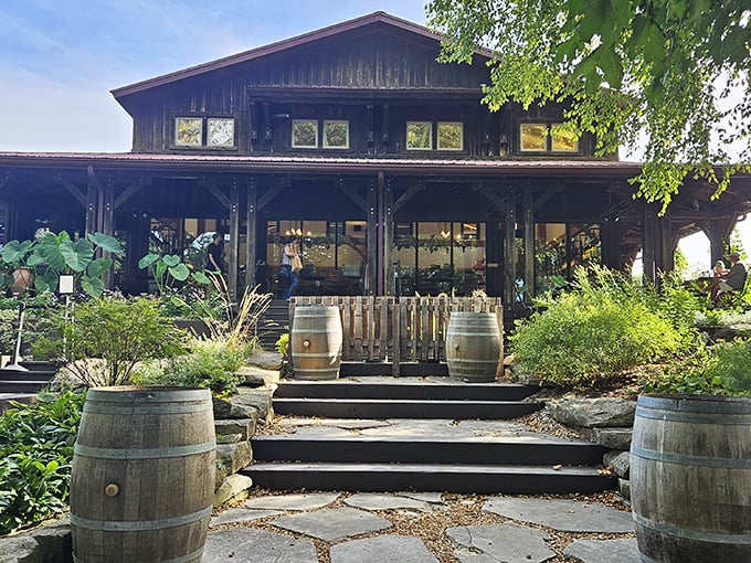 The rustic charm of Oliver Winery's exterior welcomes you like an old friend with a new bottle to share.