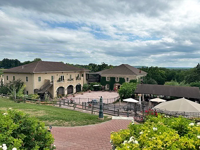 Stone arches, ivy-covered walls, and umbrella-shaded patios create a European escape without the jet lag or passport drama.