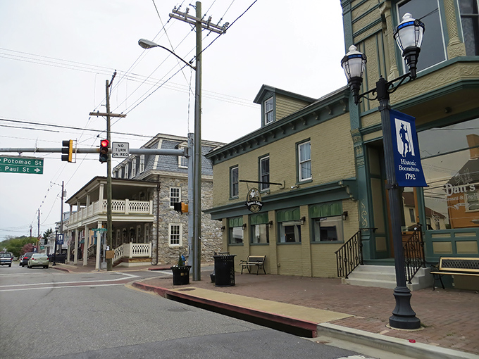 The intersection of history and small-town charm. Potomac Street meets St. Paul Street where vintage lampposts stand guard over buildings that have seen centuries pass.