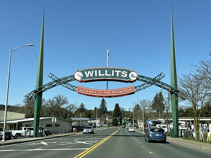The iconic Willits arch welcomes you with its towering green spires &ndash; like a small-town Golden Gate Bridge that promises redwoods instead of fog.