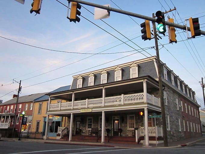 The Inn BoonsBoro stands like a dignified elder statesman at the town's main intersection, its wraparound porch practically begging for rocking chairs and lemonade.