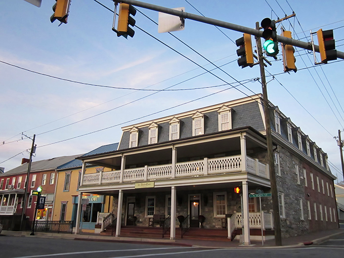 The Inn BoonsBoro stands like a dignified elder statesman at the town's main intersection, its wraparound porch practically begging for rocking chairs and lemonade.
