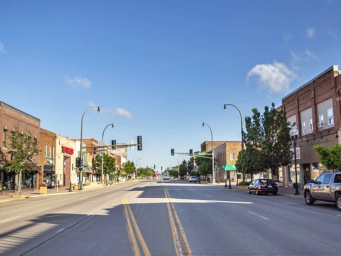Wide streets and classic brick storefronts create the kind of downtown where nobody honks impatiently at stoplights.