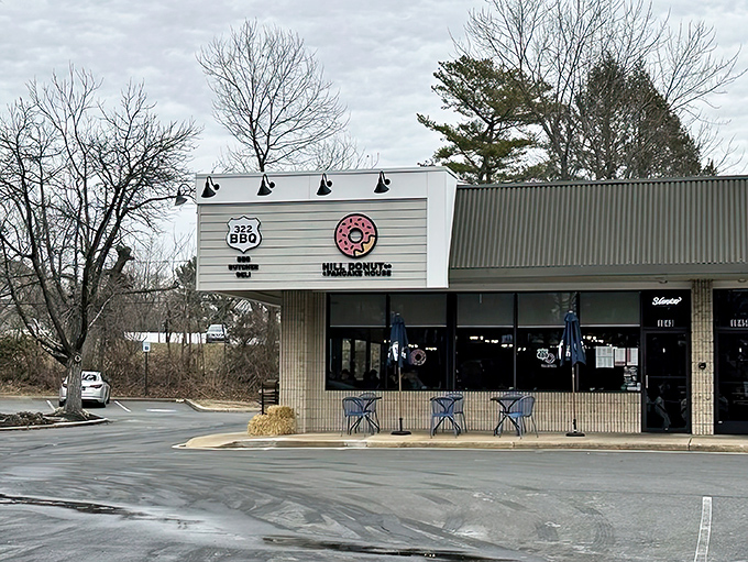 Hill Donut Co shares its storefront with 322 BBQ, creating the ultimate "can't decide between sweet or savory" solution to your breakfast dilemma.