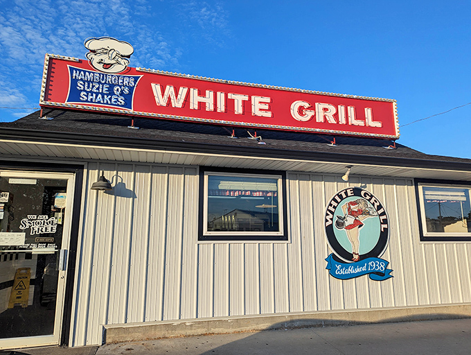 The iconic red sign of White Grill stands proud against the Missouri sky, a beacon of burger perfection since 1938 that's worth every mile of the drive.