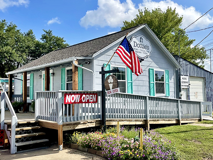 Dottie's charming cottage exterior is like finding a secret dessert speakeasy—complete with turquoise shutters that practically whisper "gelato magic happens here."