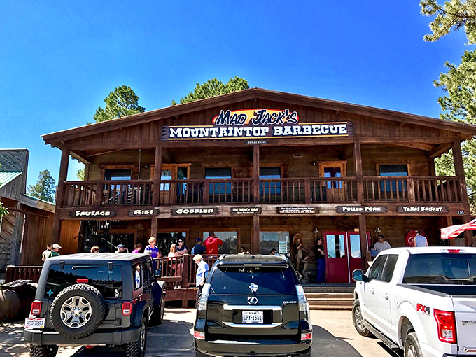 Like a siren song for carnivores, Mad Jack's rustic wooden exterior beckons hungry pilgrims to this BBQ sanctuary perched at 9,000 feet in Cloudcroft's pine-scented air.
