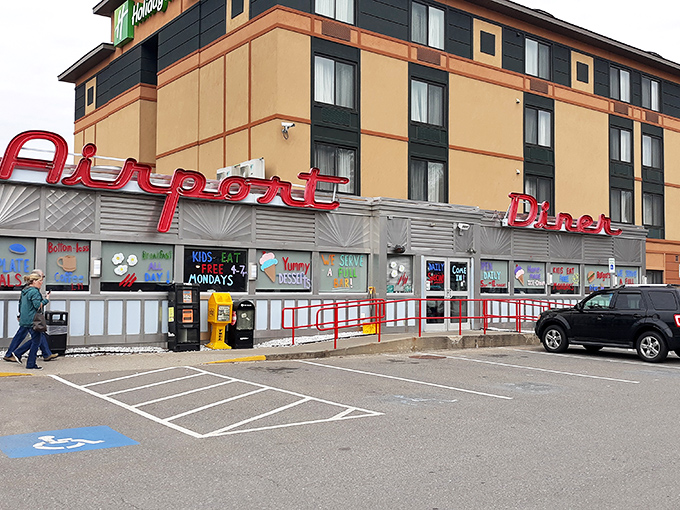 The classic diner facade with its retro signage feels like stepping into a Norman Rockwell painting with modern amenities.