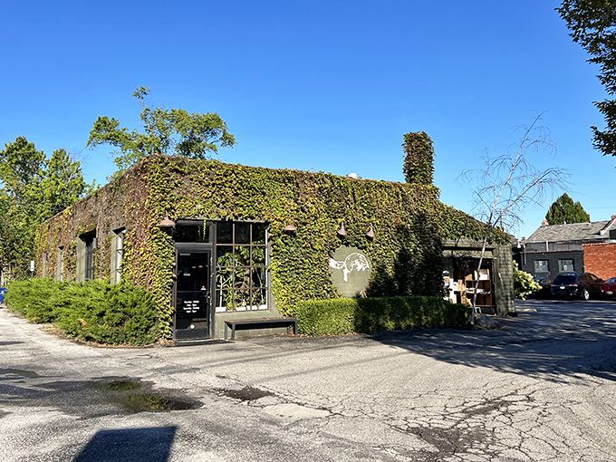 Nature's giving this building a bear hug! The ivy-covered exterior of Fox in the Snow transforms an ordinary structure into a storybook setting worth seeking out.