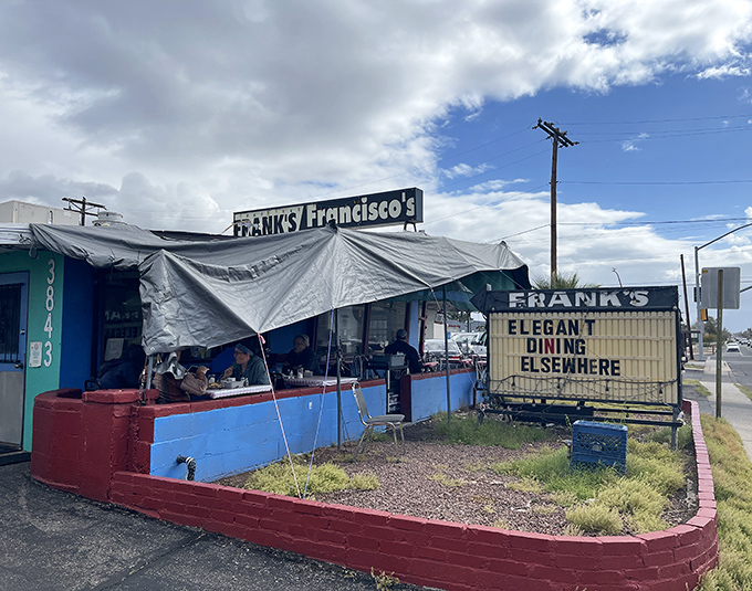 The bright blue door of Frank's beckons like a portal to comfort food heaven. That "OPEN" sign might as well say "Salvation for the hungry."