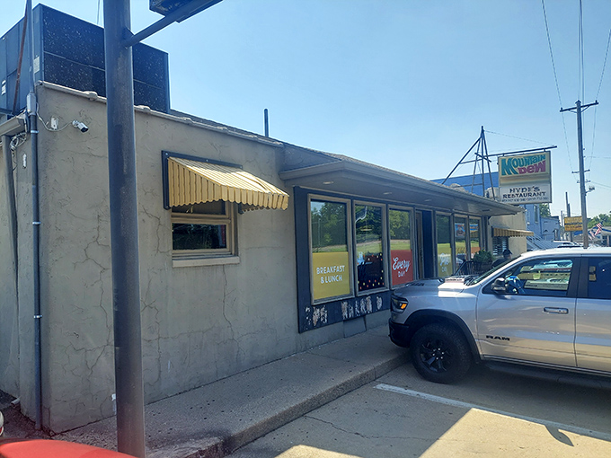 Bathed in bright Ohio sunshine, Hyde's unassuming stucco exterior and yellow awnings have welcomed hungry patrons for decades &ndash; no fancy frills, just honest food waiting inside.