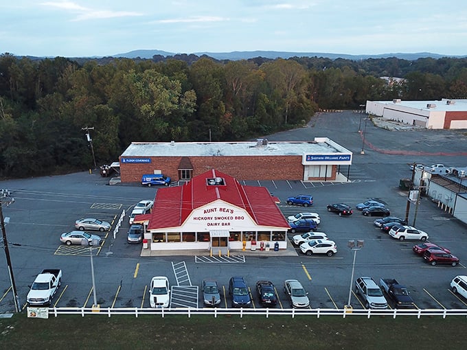 That iconic red roof and bold signage&mdash;like a beacon of barbecue hope on the horizon. No fancy frills needed when what's inside is this good.