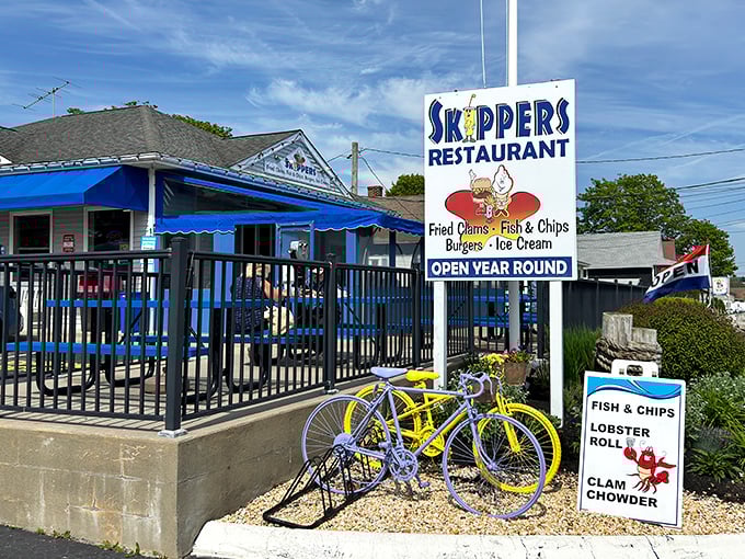 The classic roadside sign promises exactly what New England seafood lovers crave &ndash; fried clams, fish & chips, and that legendary lobster roll.