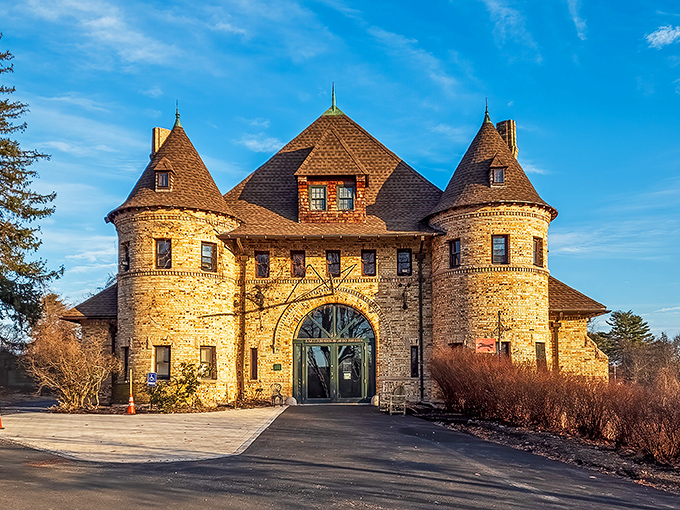 This isn't Hogwarts for gearheads, but close enough! The stone castle-like exterior of Larz Anderson Auto Museum stands majestically against a perfect New England sky.