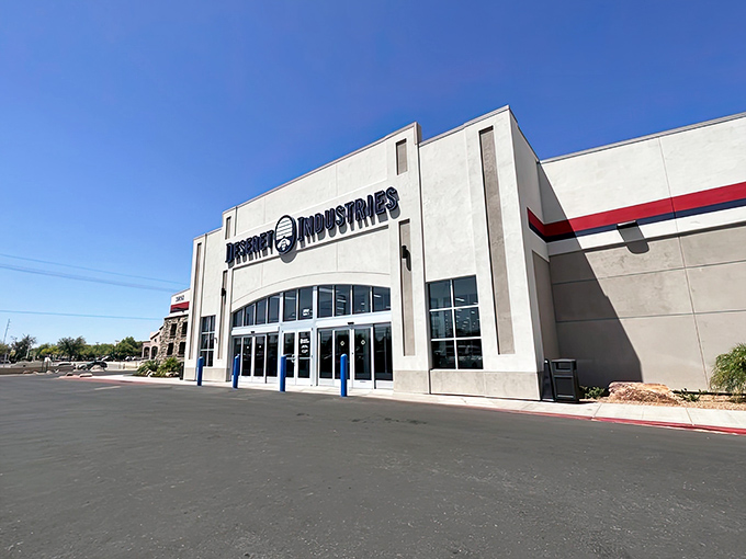 The unassuming exterior of Deseret Industries in Tucson hides a treasure trove within. Like a desert mirage, but the bargains inside are delightfully real.