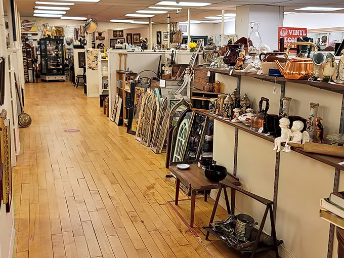Wooden floors that have witnessed decades of treasure hunters, now supporting your own quest for that perfect vintage find.