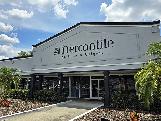 The Mercantile's pristine white exterior belies the colorful chaos of treasures within&mdash;like finding a pirate's chest disguised as a suburban bank.