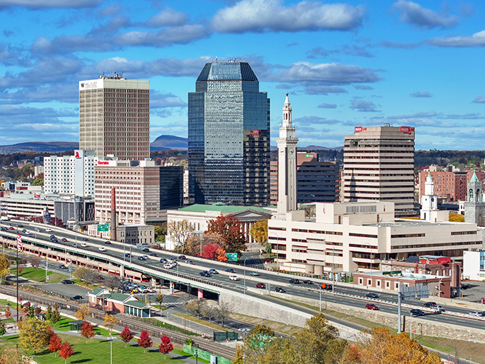 Springfield's impressive skyline reflects both its industrial heritage and urban renewal, where affordability meets opportunity against a backdrop of stunning Berkshire mountains.