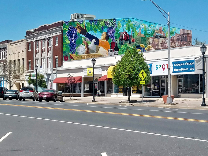 Downtown Vineland showcases its agricultural heritage with a vibrant mural celebrating the grape cultivation that gave this affordable gem its name.