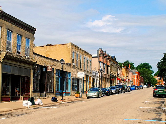 High Street stretches before you like a living history book, each limestone storefront a chapter in Mineral Point's remarkable preservation story.