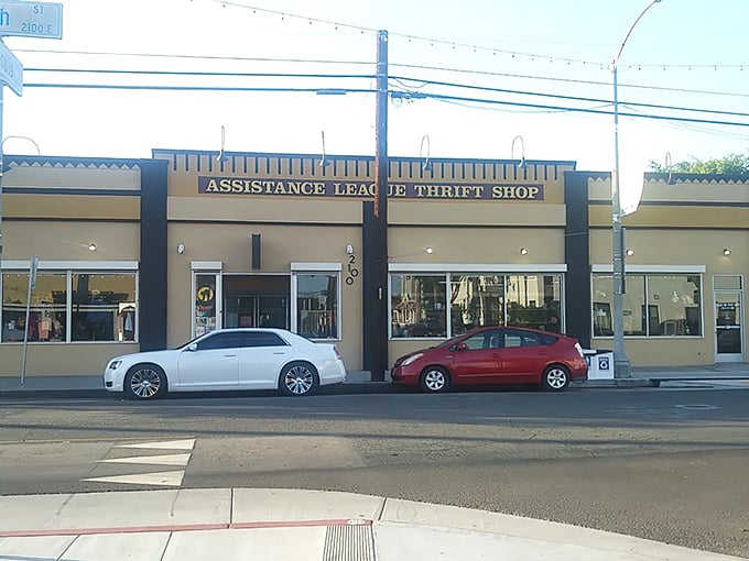 The unassuming exterior of Assistance League Thrift & Vintage in Long Beach hides a wonderland of bargains waiting to be discovered.