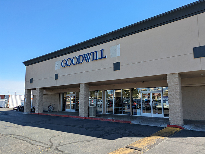 Under that iconic blue signage lies a world where yesterday's castoffs become tomorrow's conversation pieces. Thrift magic at its finest!
