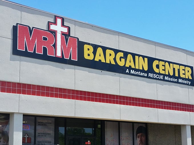 The iconic MRM Bargain Center sign welcomes treasure hunters to this Billings institution where bargains await and every purchase supports a worthy cause.