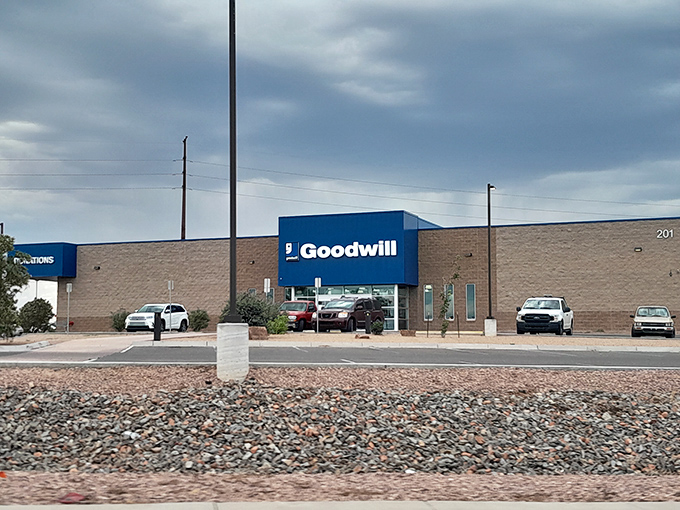 The unassuming exterior of Los Lunas Goodwill hides a treasure trove within. Like a desert mirage, but with actual bargains inside.