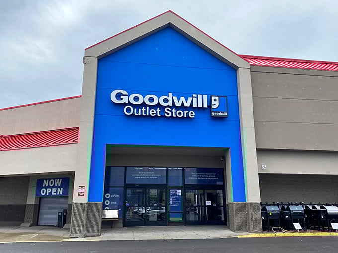 The bright blue facade of Goodwill's Outlet Store stands out like a bargain-hunter's beacon in Morgantown's retail landscape.